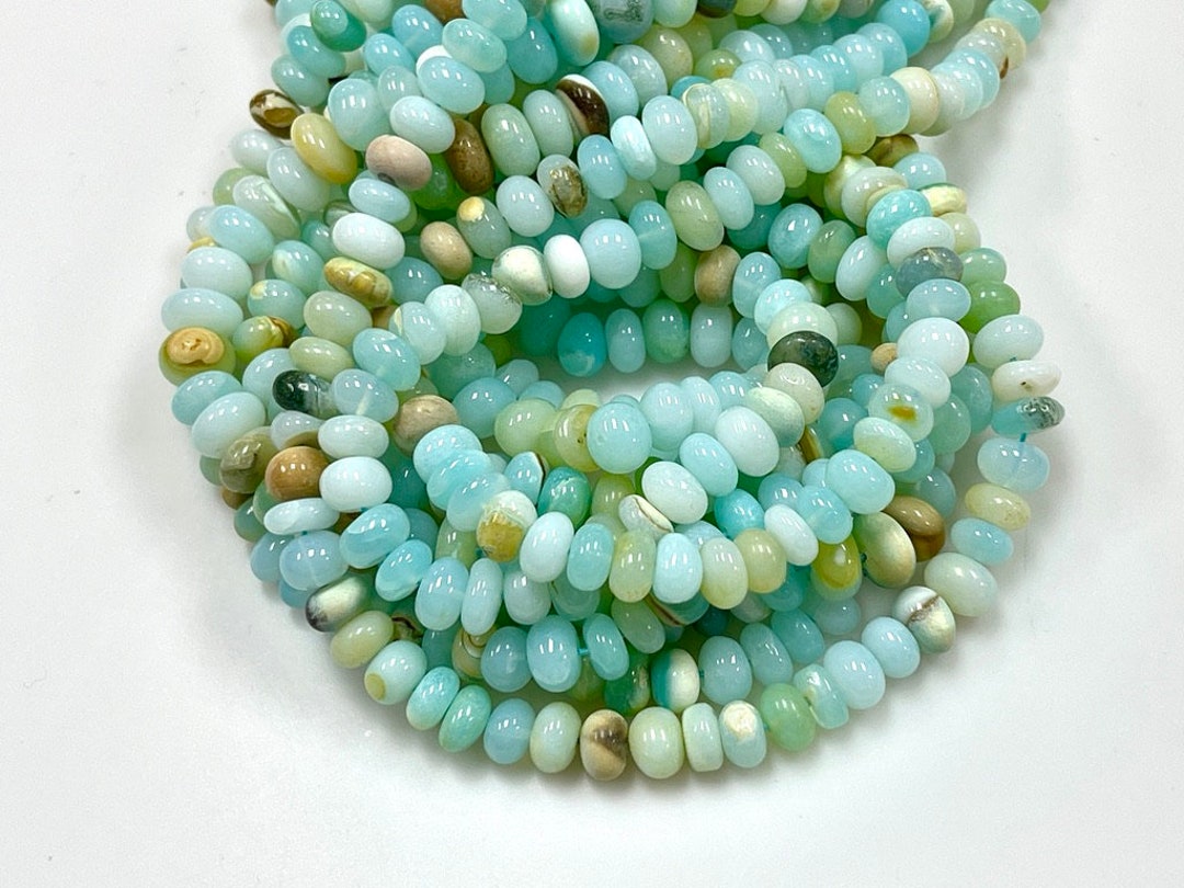 AAA Natural Ocean Green Peruvian Opal Gemstone Rondelle Shape Beads 16 ...