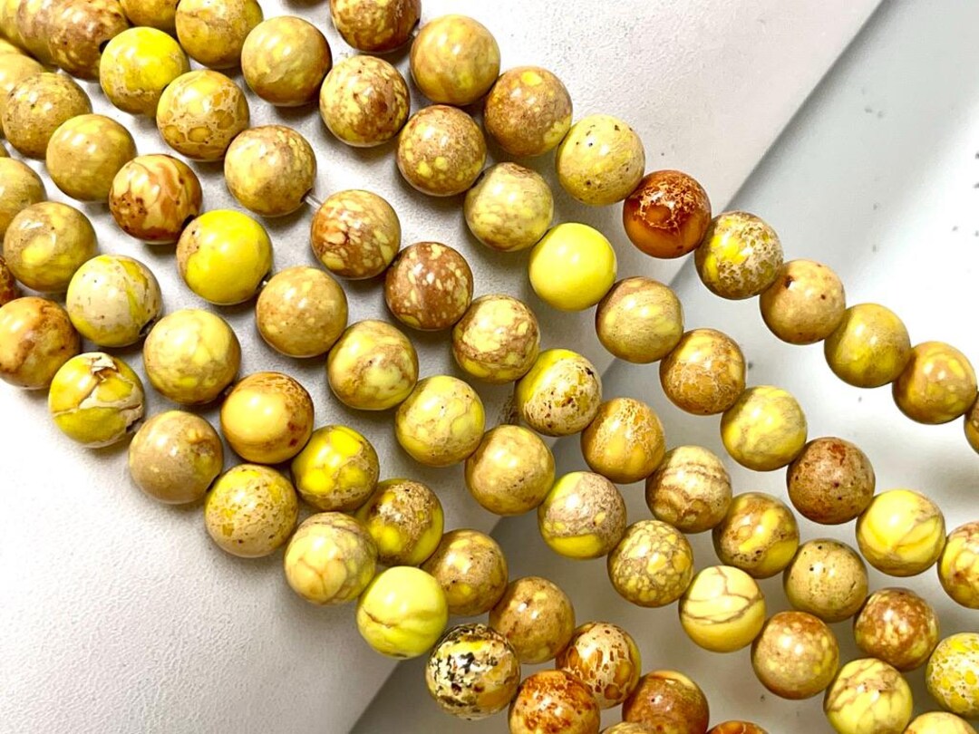 Yellow Sea Sediment Jasper Beads 8mm Smooth Round Imperial Impression ...