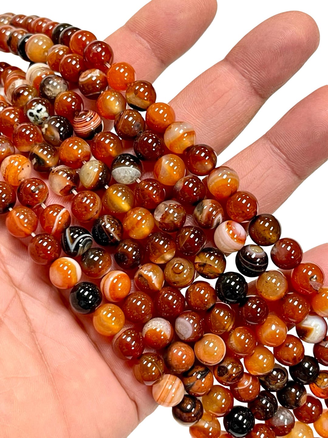 Fire Agate Beads 6mm 8mm Round Smooth Polished Gemstone Strand 15.5 ...