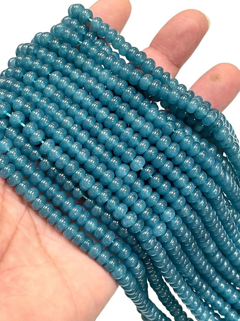 6mm Teal Blue Quartz Beads Smooth Rondelle Shape 15.5” Strand | Dyed ...