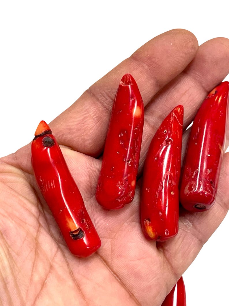 Natural Red Coral Bead 50mm Long X 12mm Wide Stick Shape Bead Polished ...