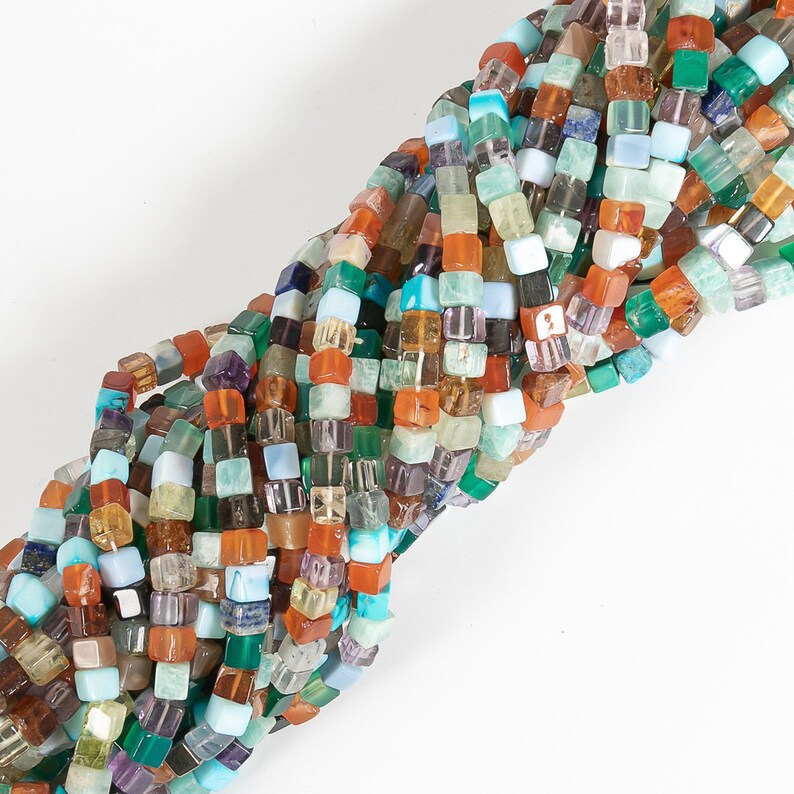 Mixed Gemstone Natural Gemstone Square Cube Shape Beads Strand Size 6mm ...