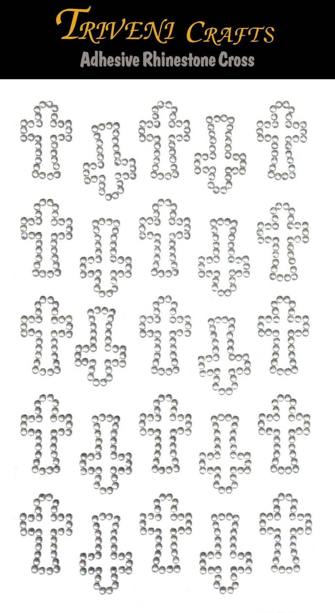 3 Sheet - Adhesive Rhinestone Cross Shape Stickers, Adhesive Rhinestone ...