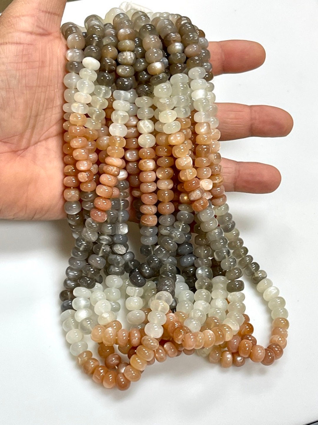 18" Long Multi Color Moonstone Natural Gemstone Rondelle Beads 8-9mm ...