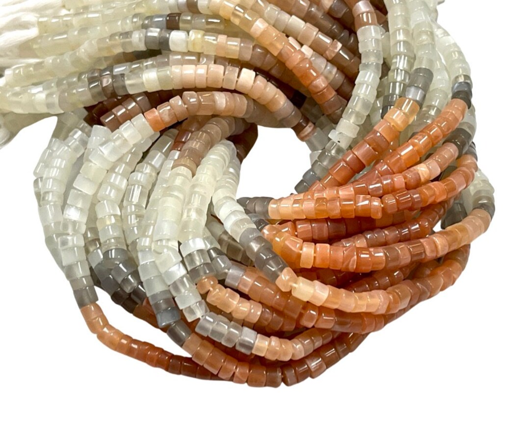 16" Long Natural Multi Color Moonstone Gemstone Heishi Disc Shape Beads ...