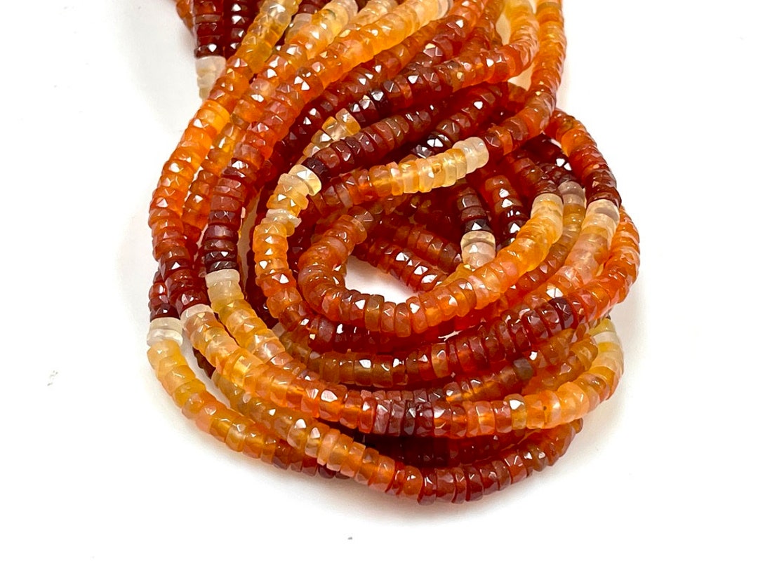 16" Long Mexican Fire Carnelian Gemstone Faceted Heishi Rondelle Disc ...