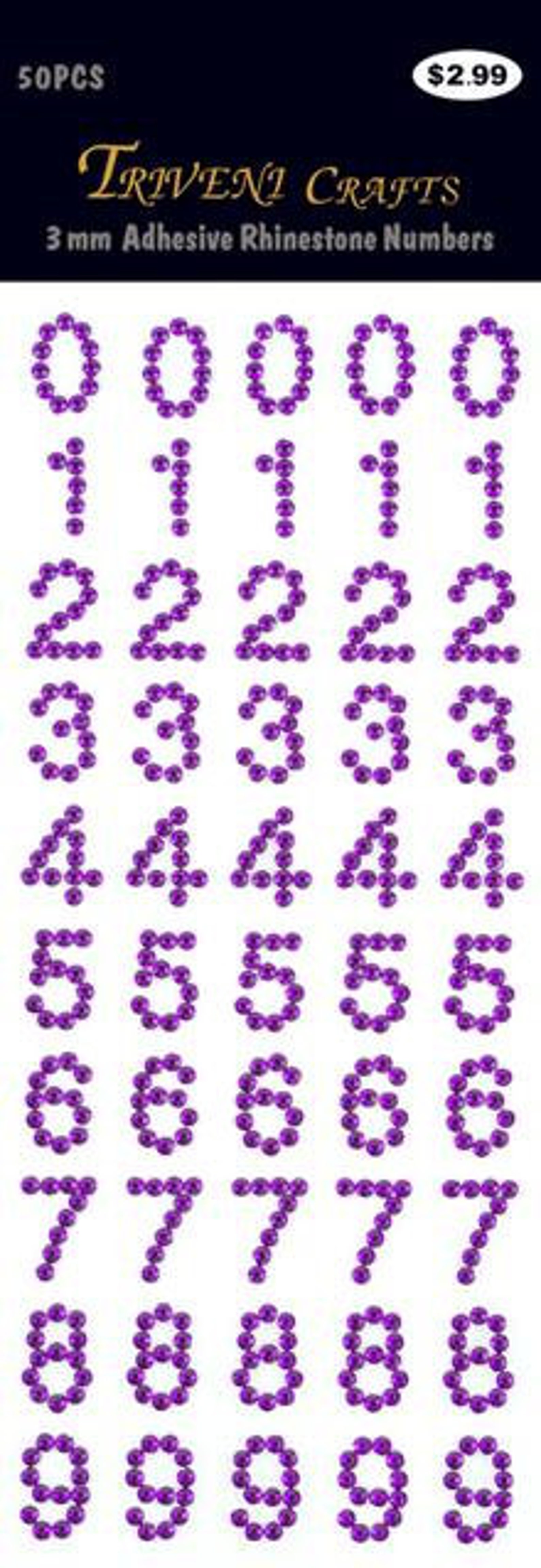 3 Sheets Rhinestone Number Stickers Dark Purple 3mm Self - Etsy