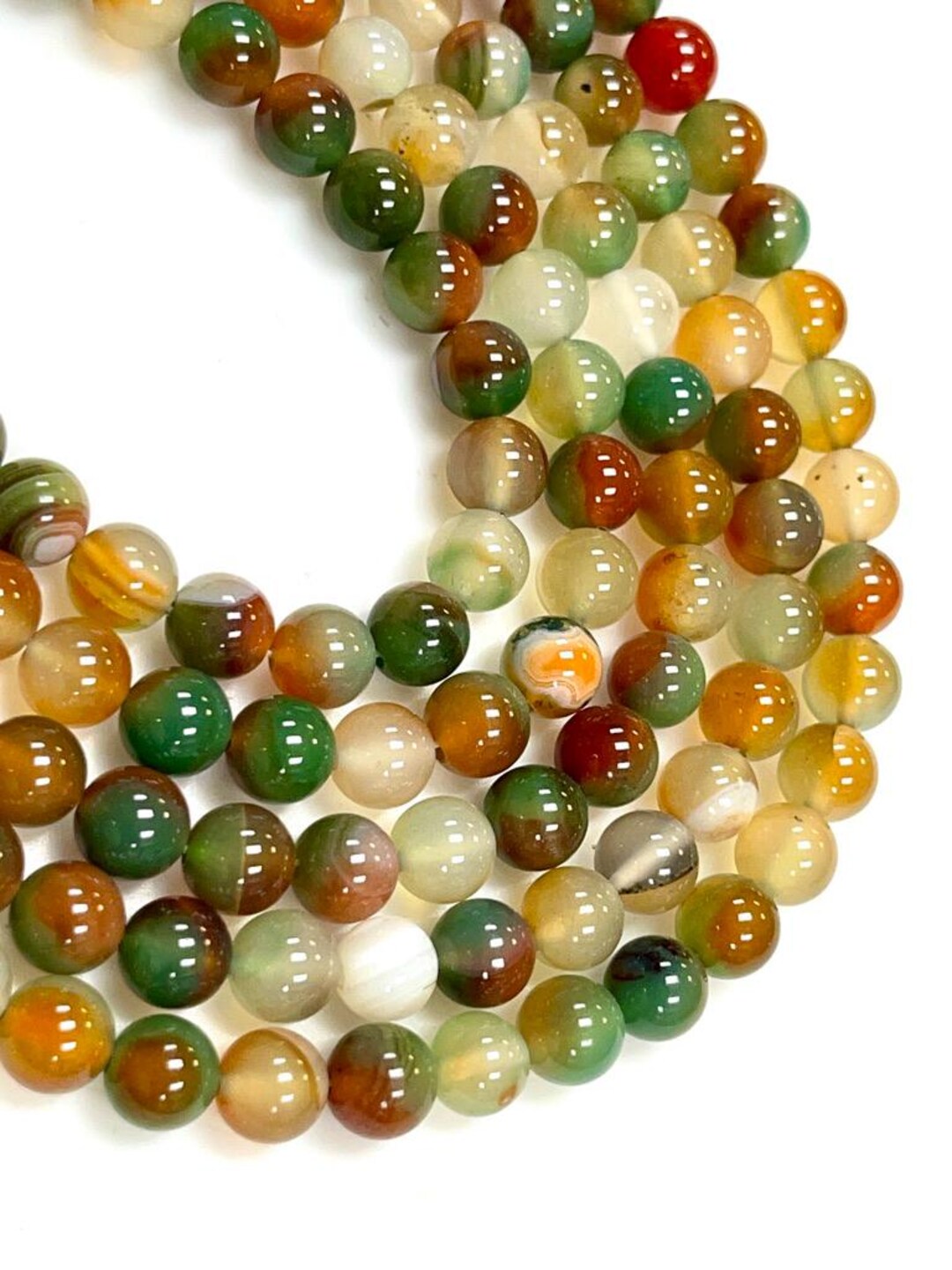 8mm 16" Long Multi Color Fancy Agate Smooth Gemstone Beads Round Shape ...