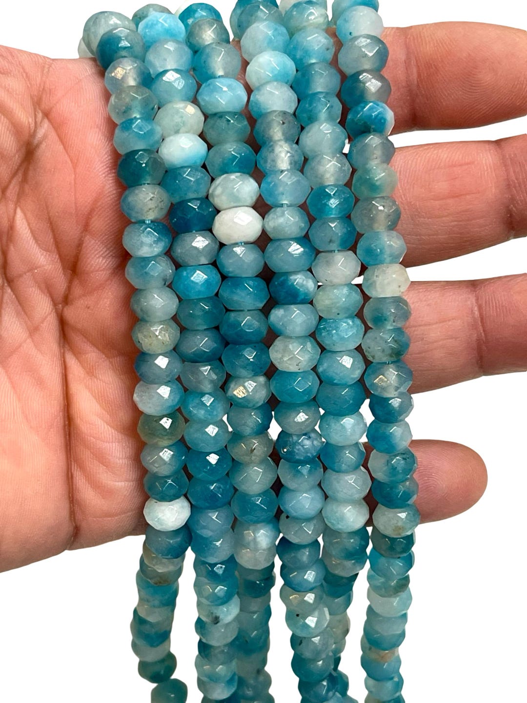 Caribbean Blue Quartz Gemstone 8mm Faceted Rondelle Beads Strand, 15 ...