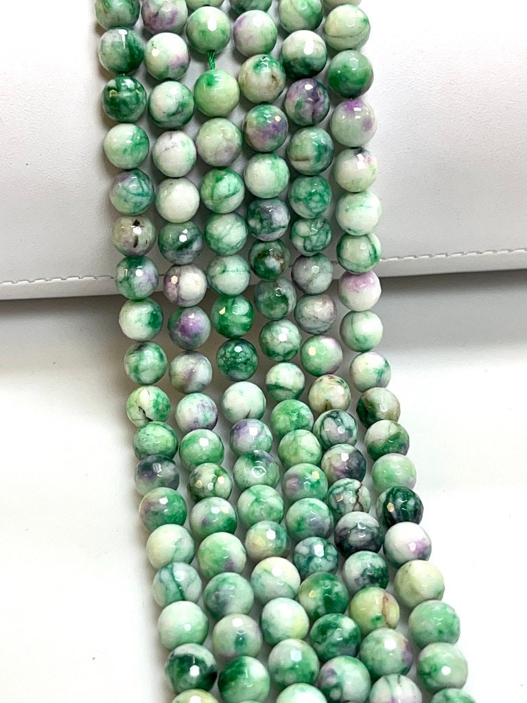 8mm 16" Long Green Stripe Agate Faceted Gemstone Beads Round Shape ...