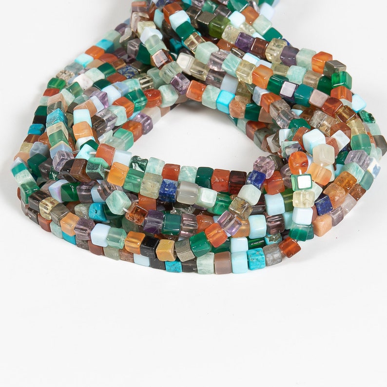 Mixed Gemstone Natural Gemstone Square Cube Shape Beads Strand Size 6mm ...
