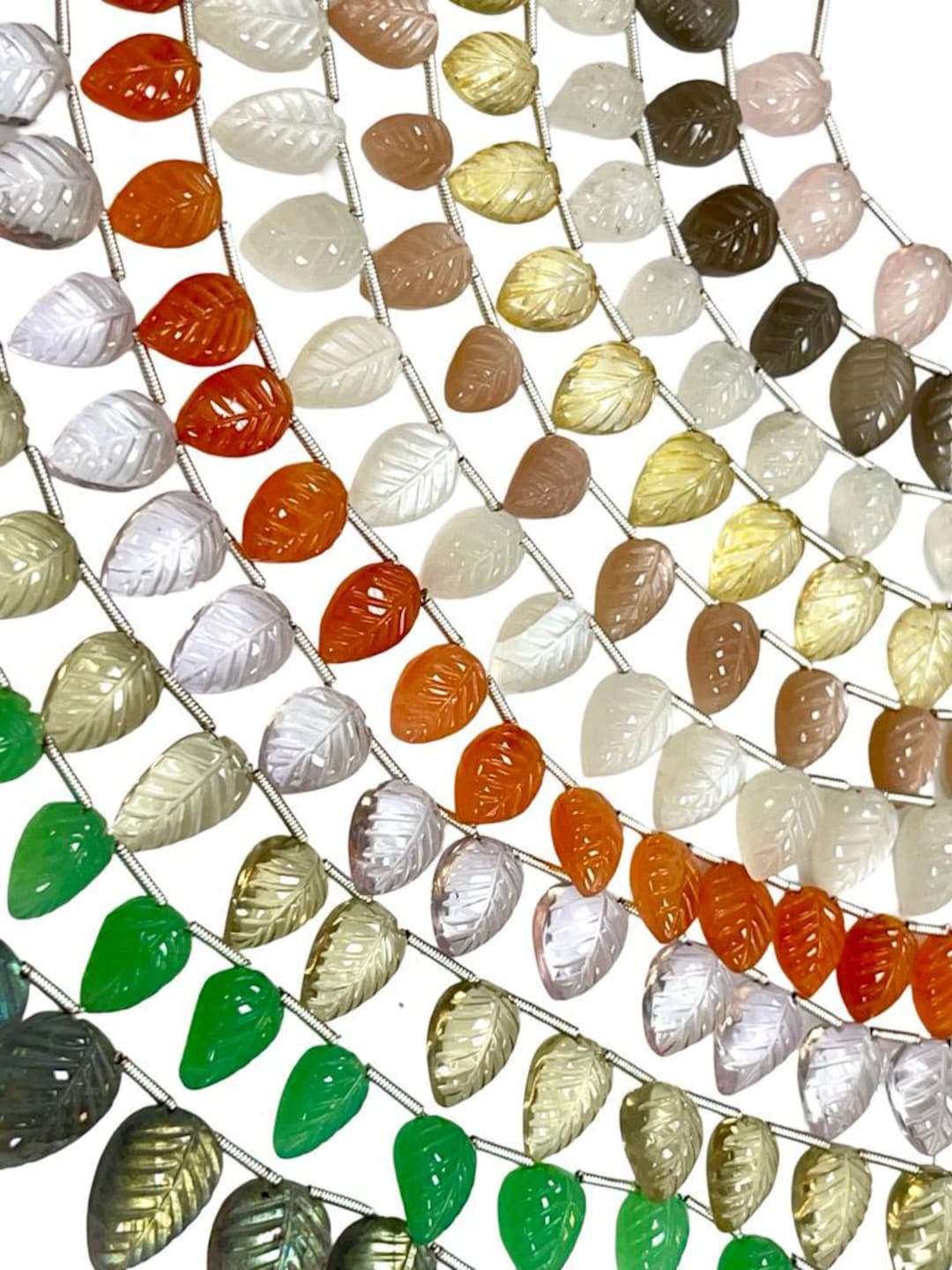 Natural Gemstone Hand Carved Leaf Shape Faceted Beads Strands, Leaf ...