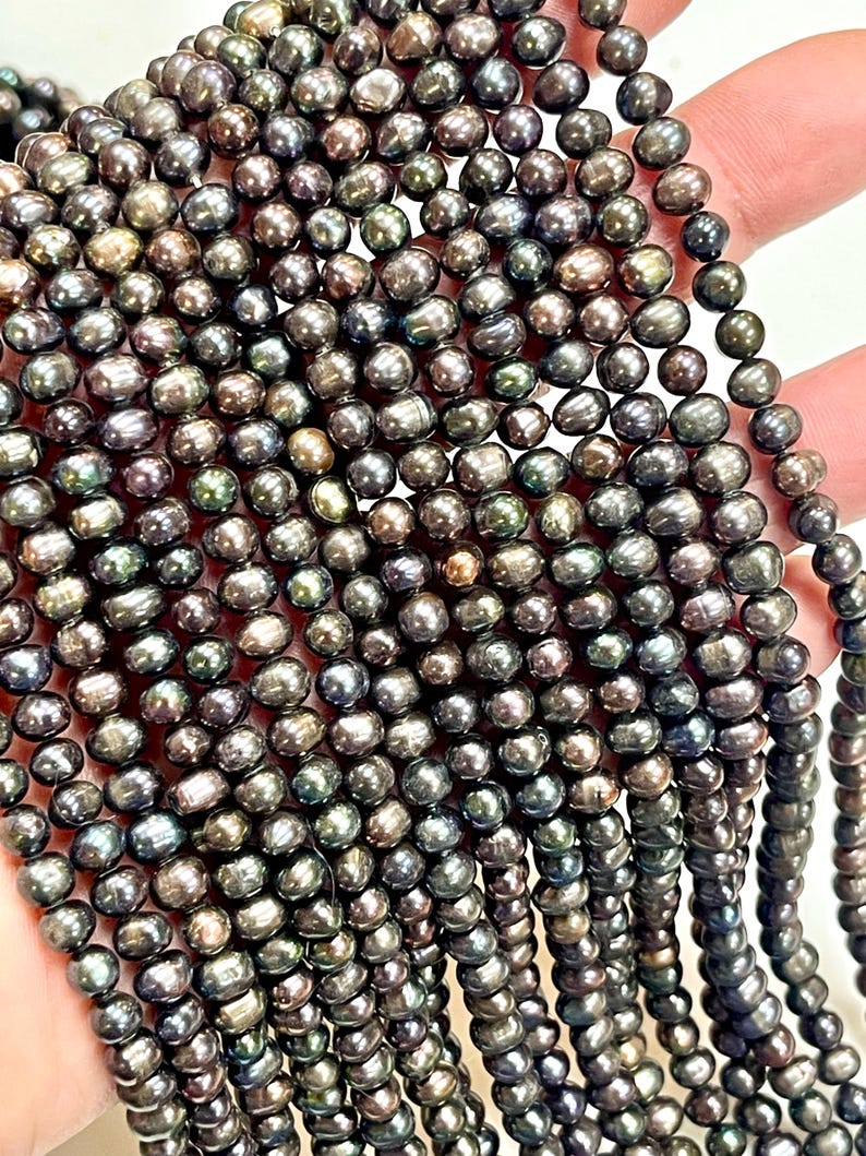 Peacock Black Freshwater Pearl Beads – 6mm Semi Round, Beautiful ...