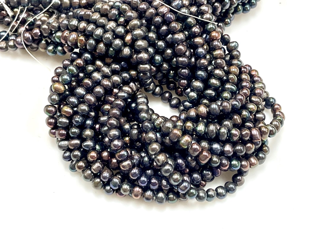 Peacock Black Freshwater Pearl Beads – 6mm Semi Round, Beautiful ...