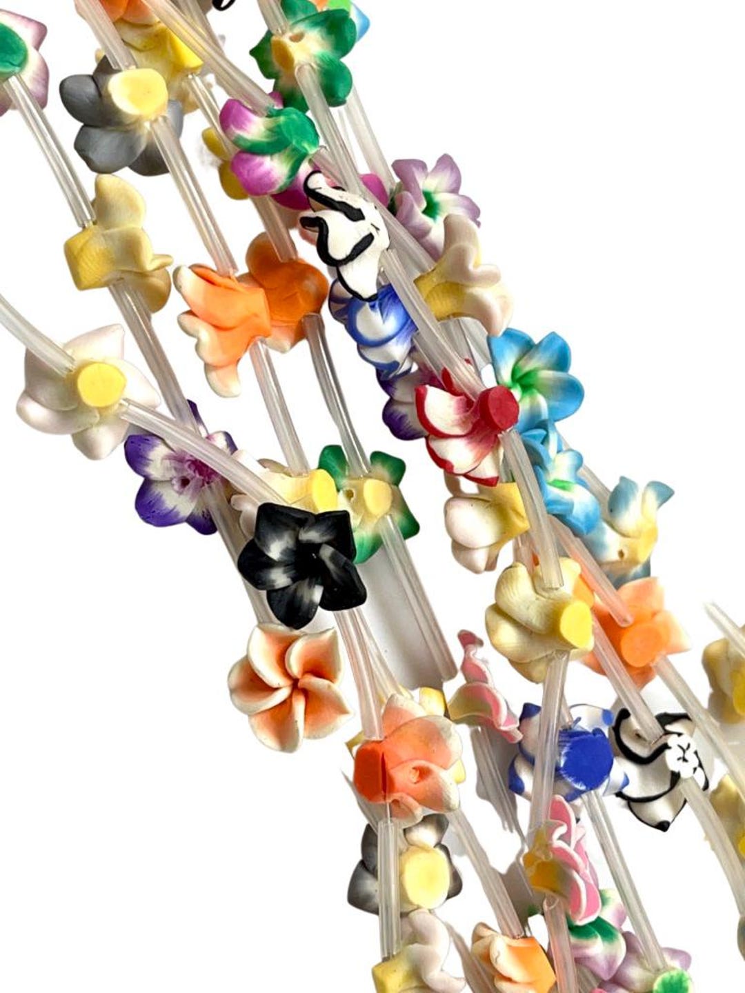 15" Strands of Colorful Plumeria Flower Polymer Clay Beads Mixed Color ...