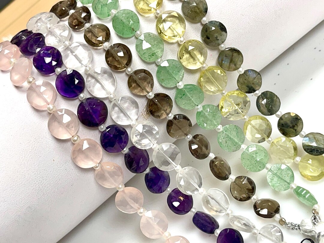 AAA Natural Gemstone Micro Faceted Handmade Coin Shape Beads Strand ...