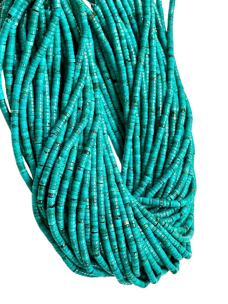 2x4mm Turquoise Heishi Tube Beads Strand, Blue Turquoise Disc Beads ...