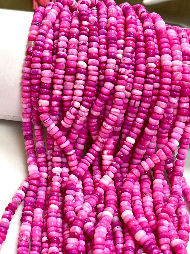 6-7mm Hot Pink Opal Natural Gemstone Rondelle Shape Beads Strand Real ...