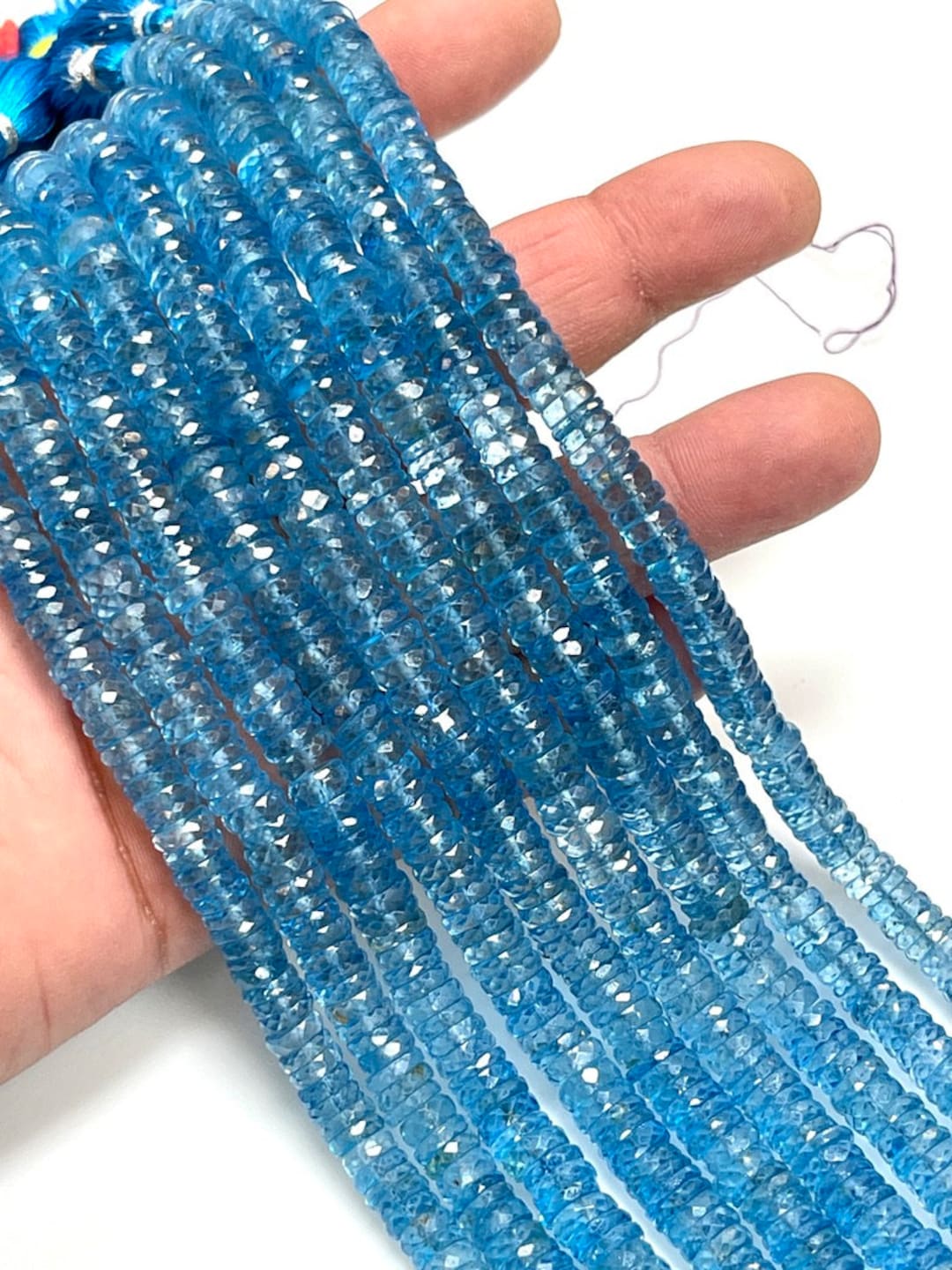 Natural Blue Topaz Gemstone Faceted Heishi Disc Shape Beads 6mm Strand ...