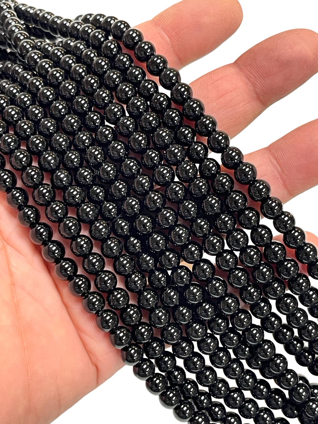 Black Onyx Beads 4mm 6mm 8mm Smooth Round, 15.5” Strand, Polished Black ...