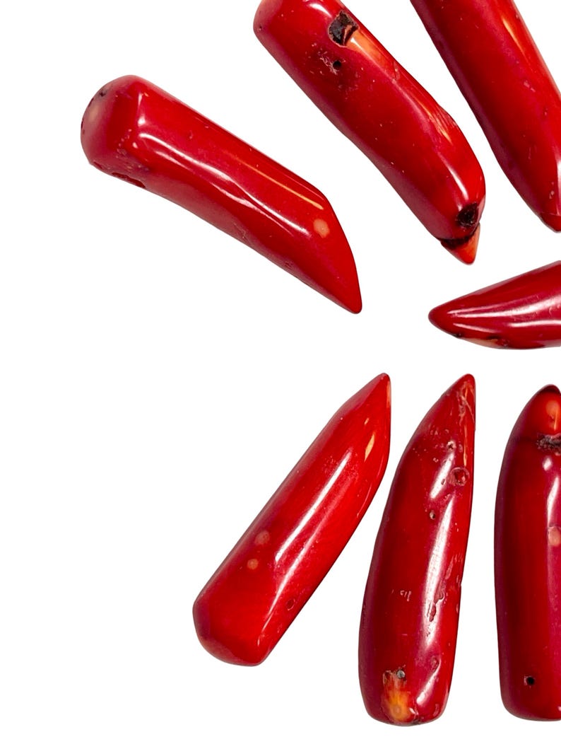 Natural Red Coral Bead 50mm Long X 12mm Wide Stick Shape Bead Polished ...