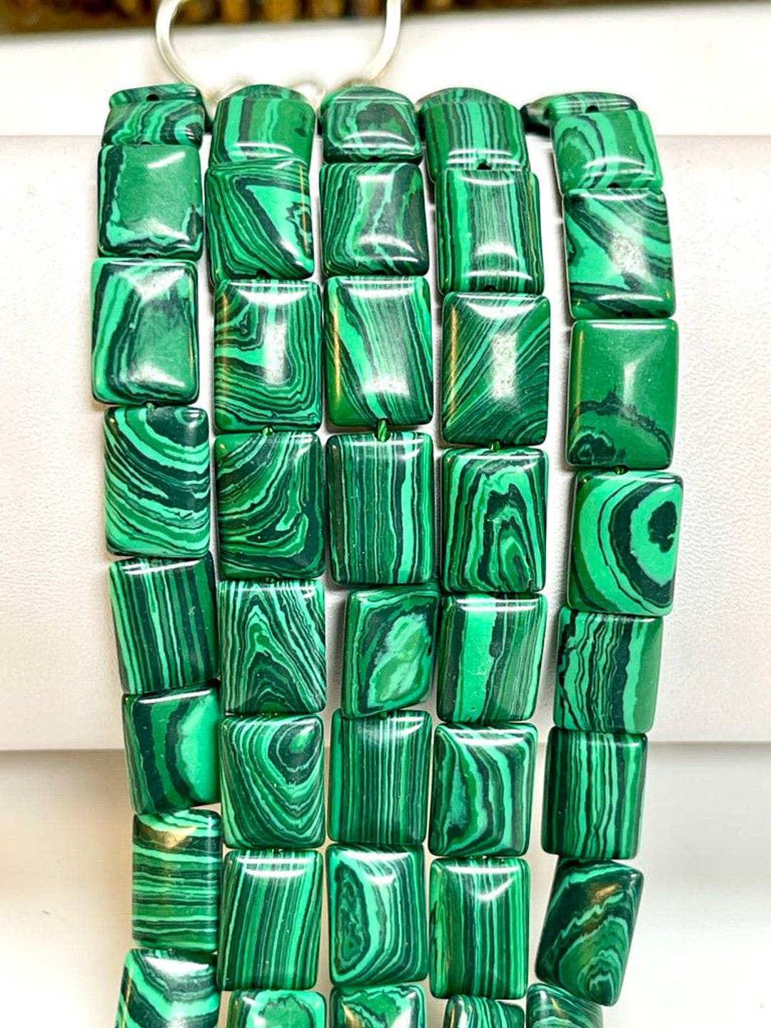 14x10mm Malachite Gemstone Rectangle Shape Handmade Beads 16" Strands ...