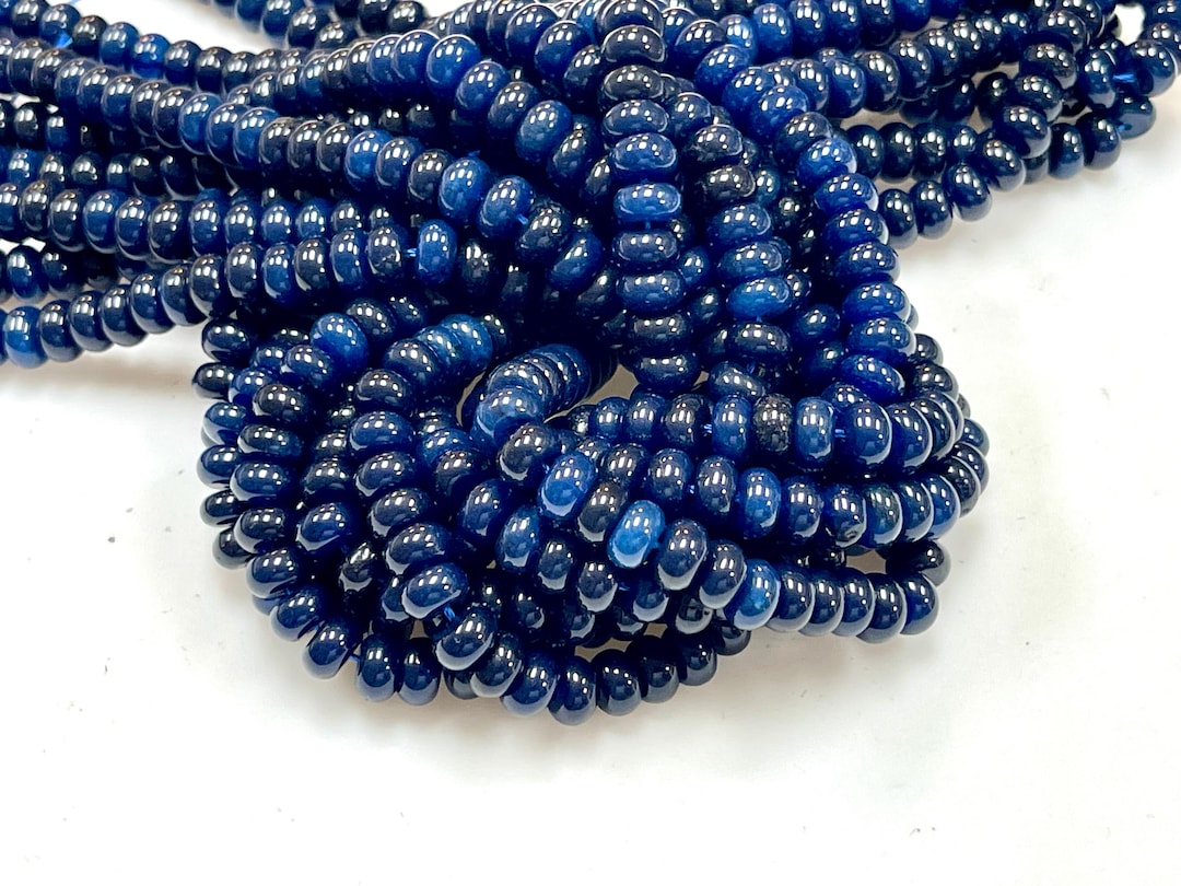 8mm Navy Blue Quartz Rondelle Beads, 16” Strand Deep Blue Smooth ...