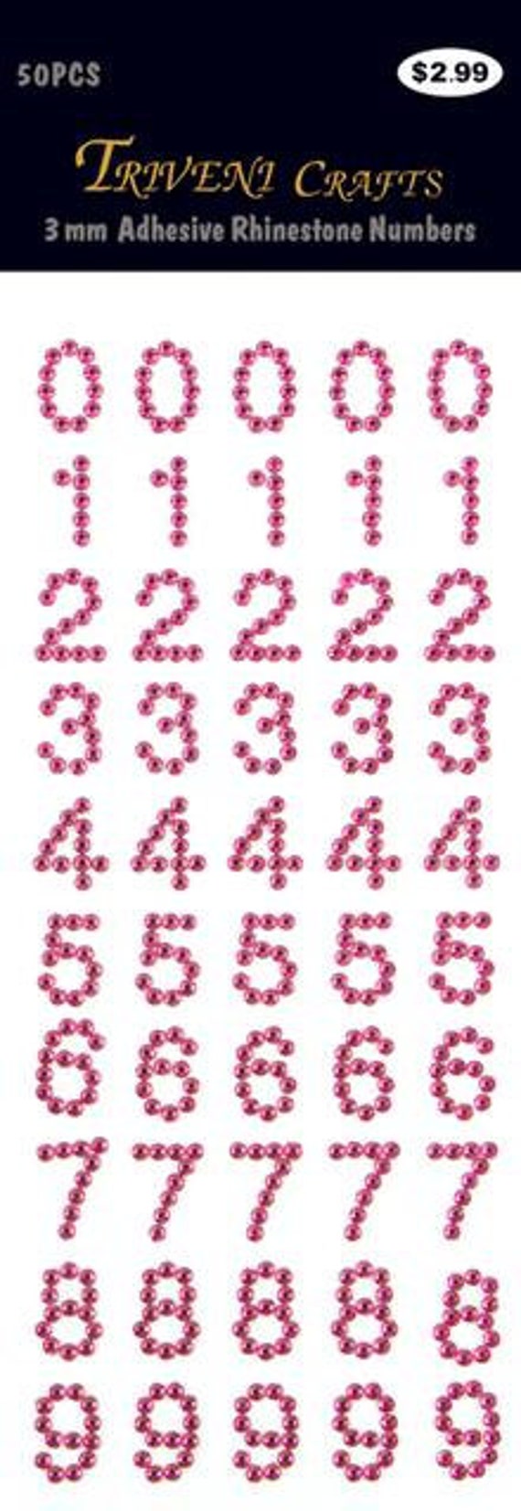 3 Sheets Rhinestone Number Stickers Fuchsia 3mm Self Adhesive | Etsy