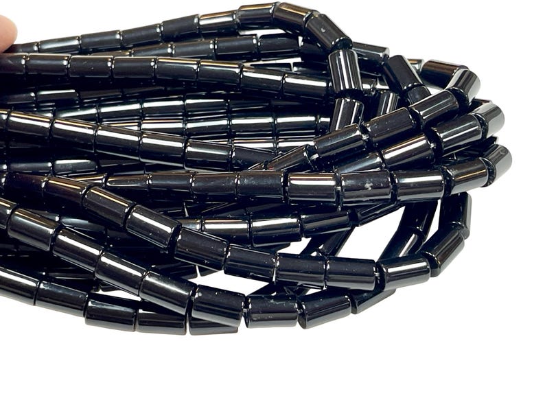 Black Spinel Tube Beads 12x8mm | Smooth High Polished Gemstone Strand ...
