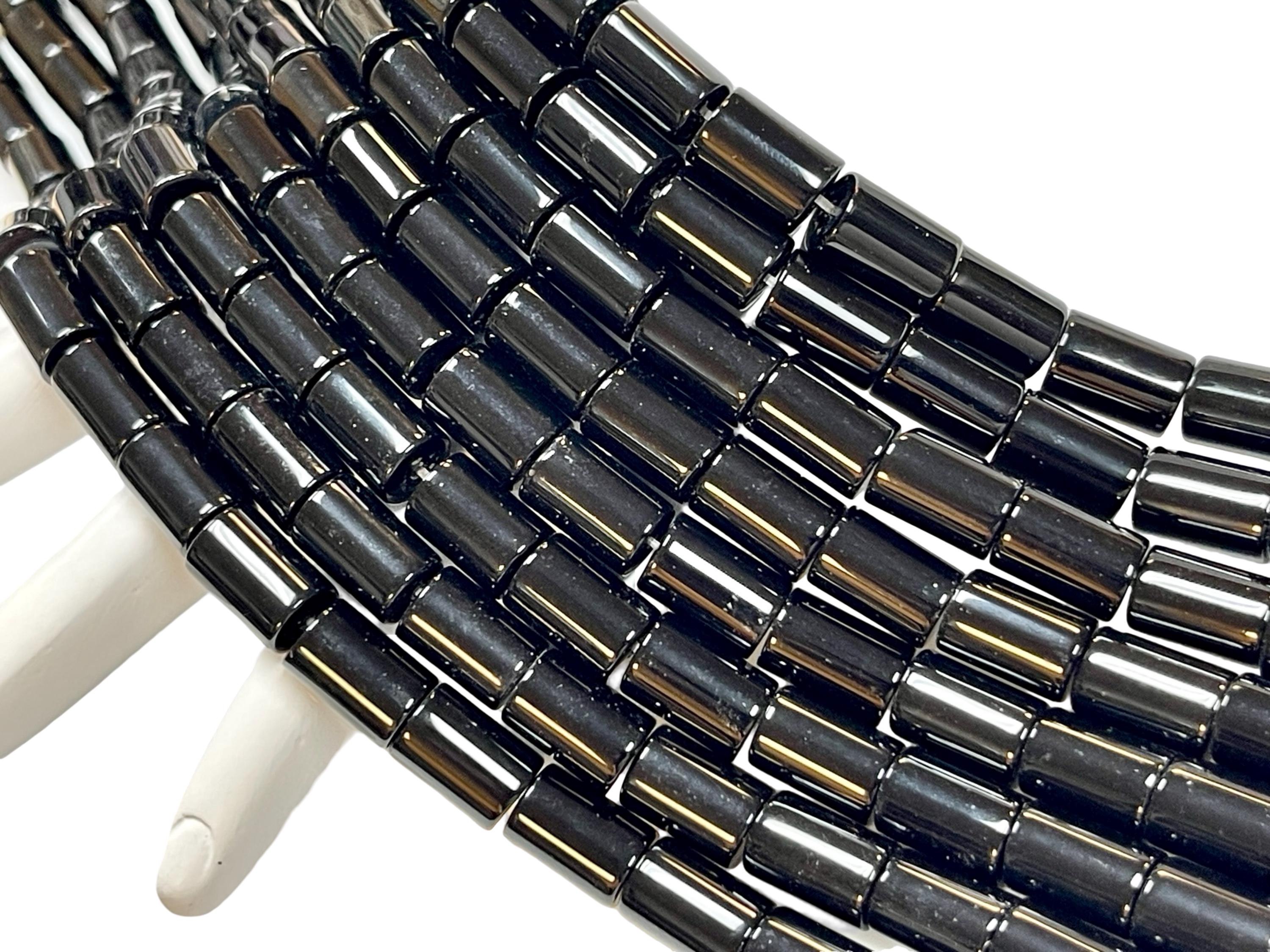 Black Spinel Tube Beads 12x8mm | Smooth High Polished Gemstone Strand ...