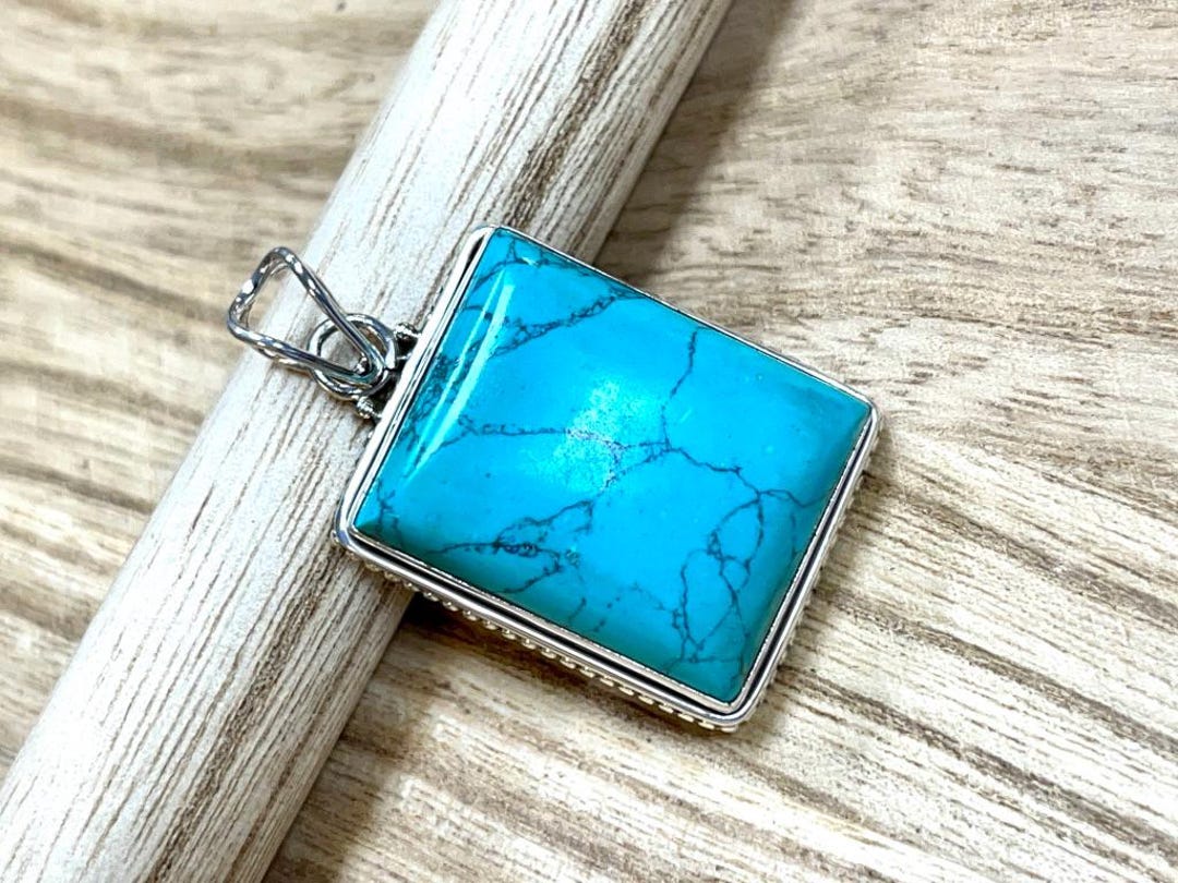 Blue Turquoise Pendant - .925 Sterling Silver and Blue Turquoise ...