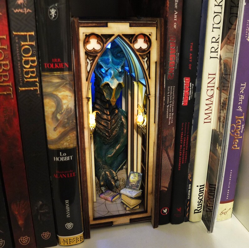 Dragon in a Library Diorama Bookshelf Insert - Etsy