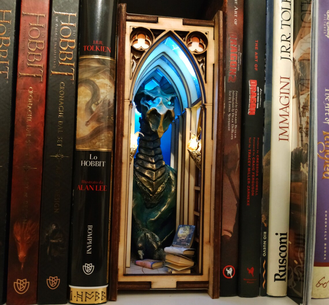Dragon in a library Diorama Bookshelf Insert | Etsy