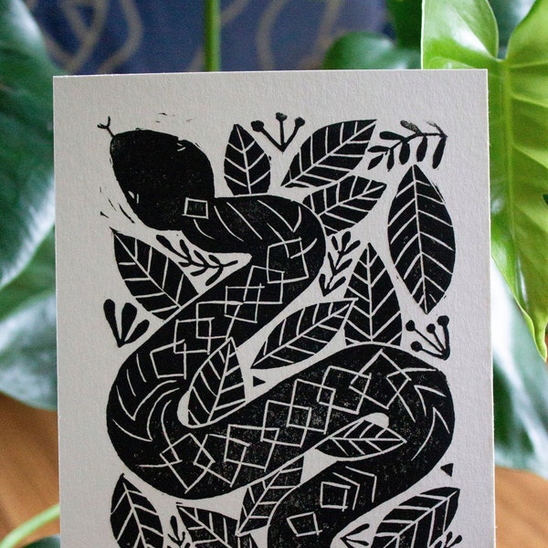 Snake and Flower Linocut - Etsy