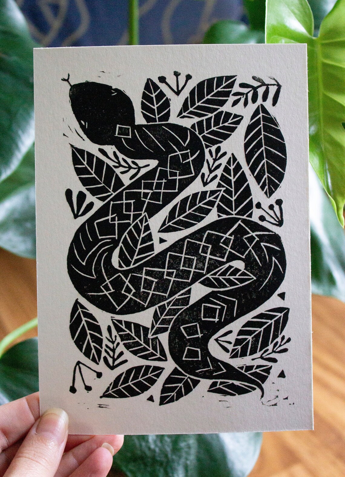 Snake Linocut Print - Etsy