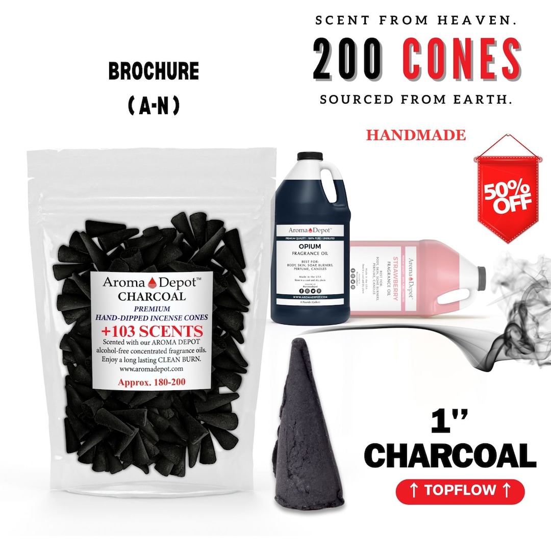 1 Incense Cones 200 Backflow Charcoal Cones for Topflow Incense Burners ...