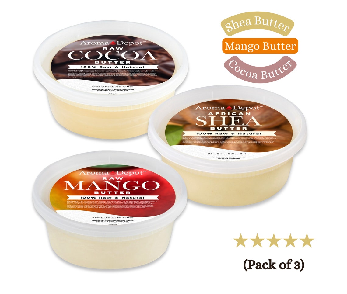 Raw Shea, Cocoa & Mango Butter Trio, Natural Body Butter Gift - Etsy