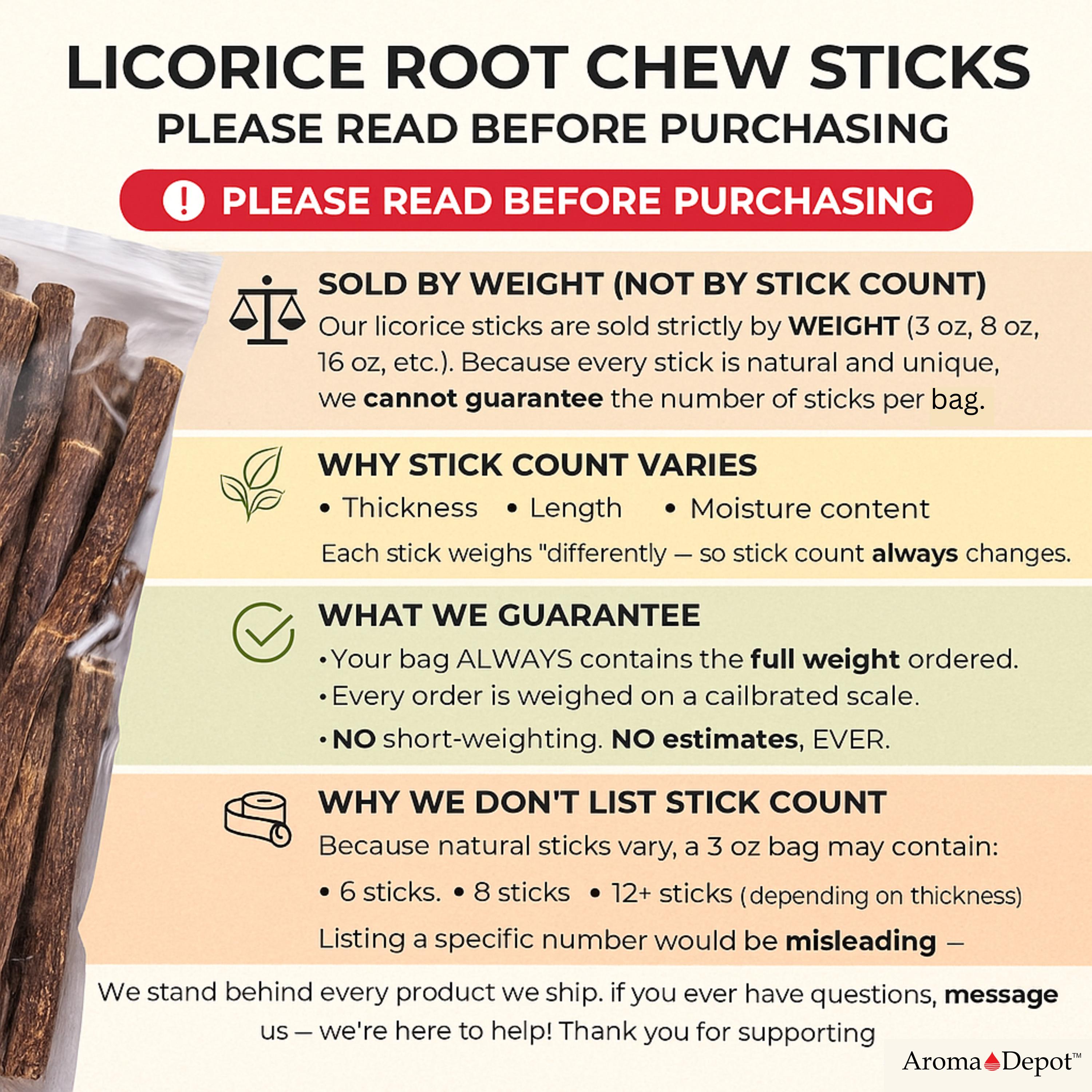 Licorice Root Chew Sticks -100% Pure Natural & Flavored. Glycyrrhiza ...