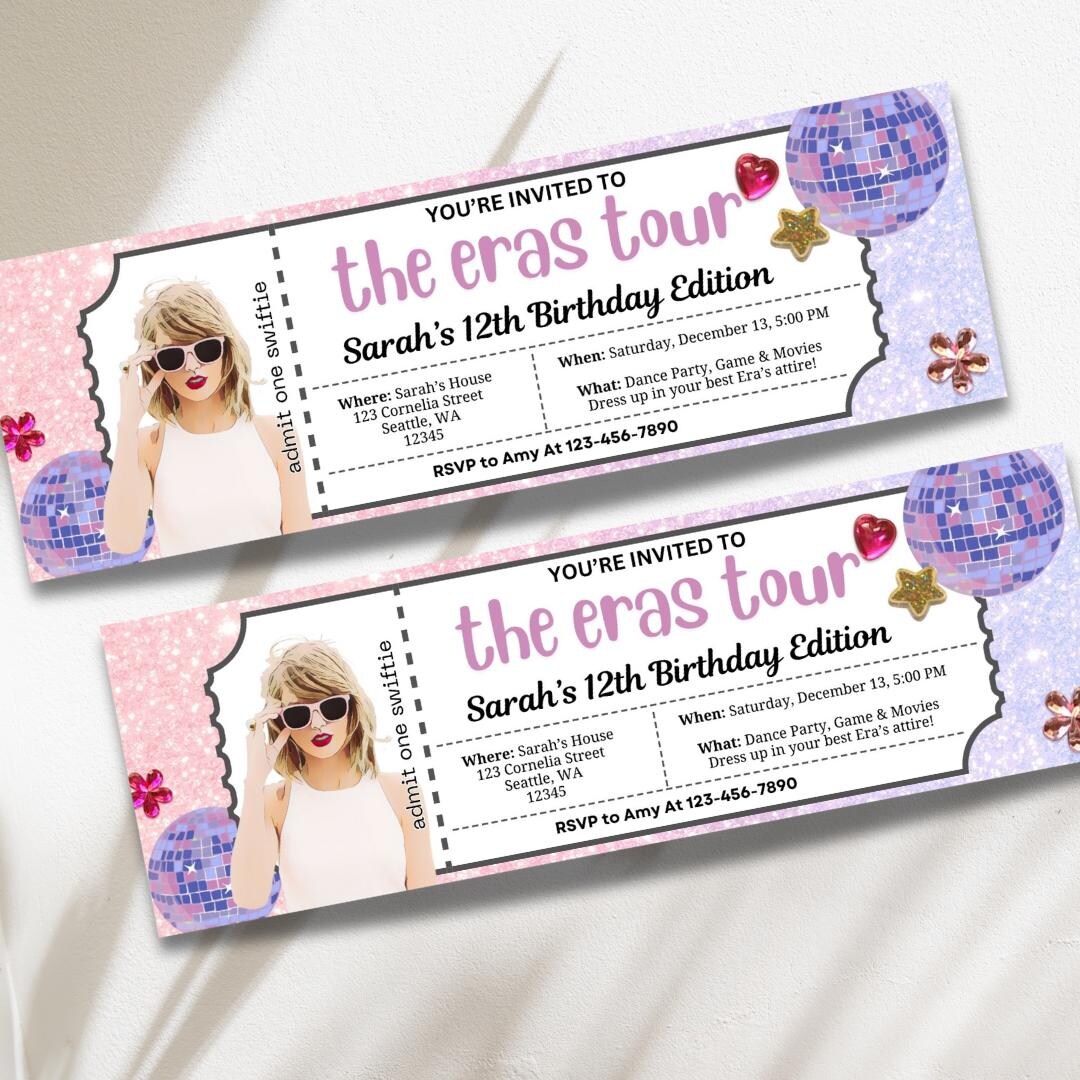 Eras Tour Ticket Stub Invitation, Customizable Birthday Party Invite ...