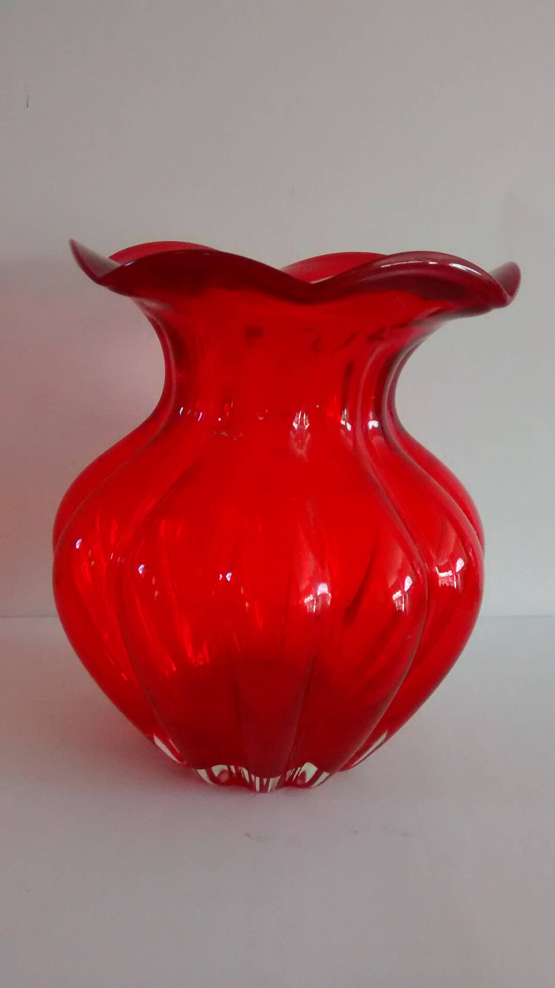Vintage Hand Blown Ruby Red Vase Ruffle Top Edge With Crippled Rim - Etsy