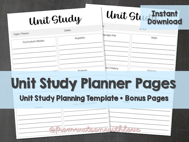 Unit Study Planner Pages | Unit Study Template | Unit Study Printable ...