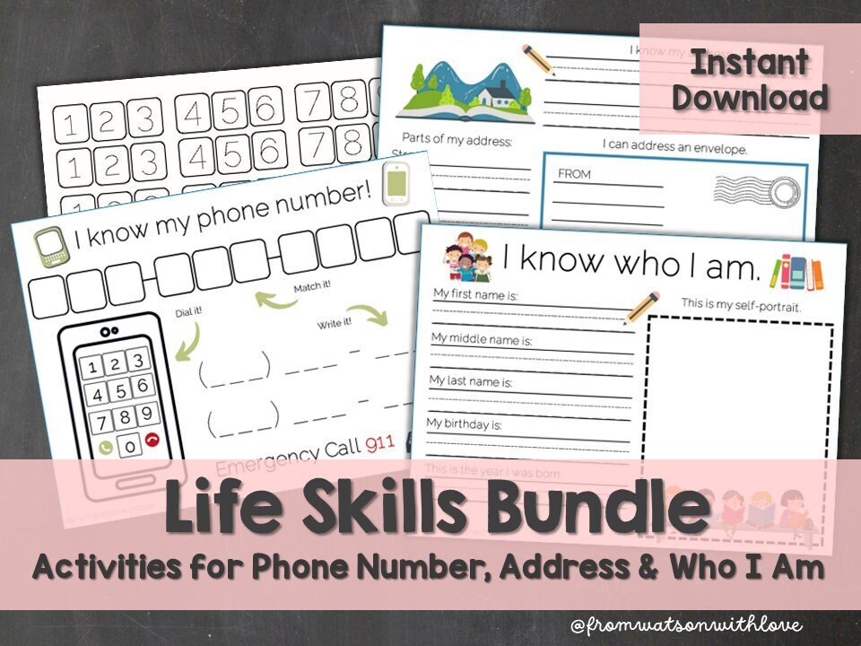 Life Skills Practice Set | Printable | Phone Number Activity | Address ...
