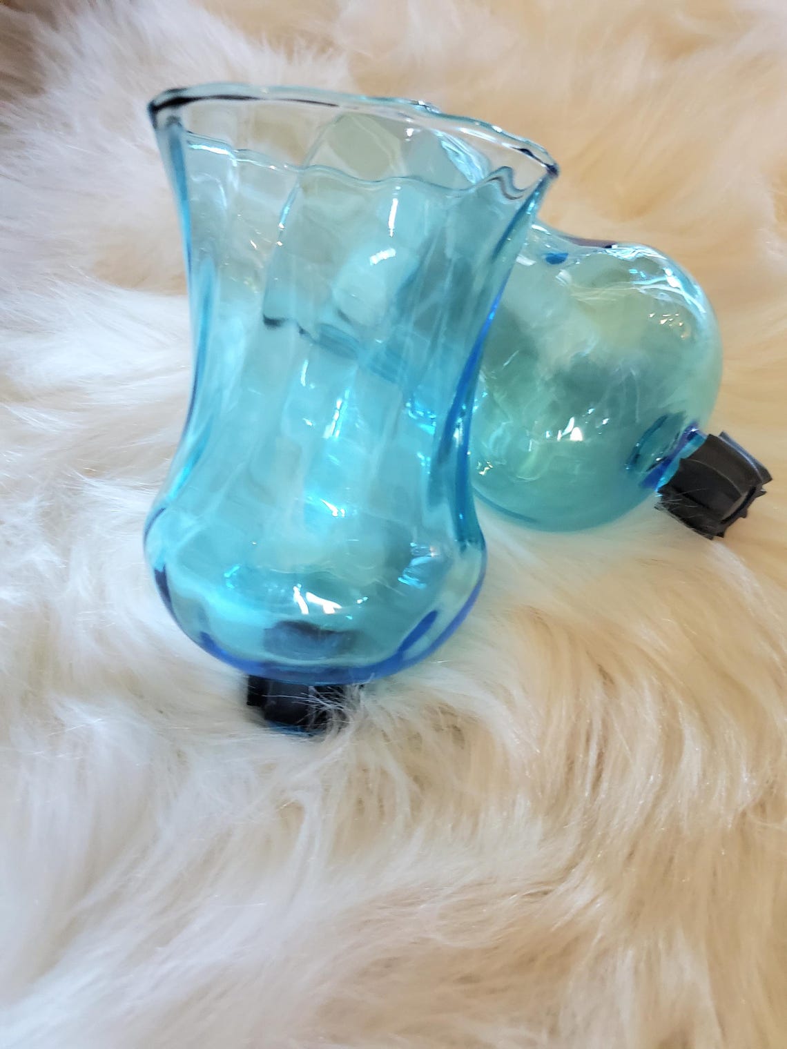 Blue Glass Votive Candle Holder Vintage Candle Peg Votive Turquoise ...