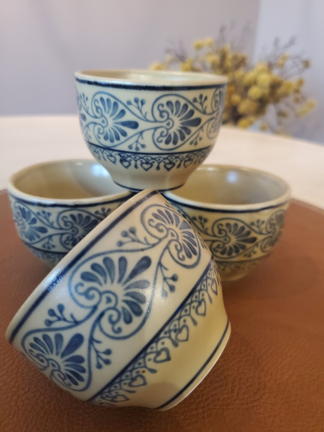Vintage Asian Teacups Chinese Stoneware Tea Cups Blue and Brown ...
