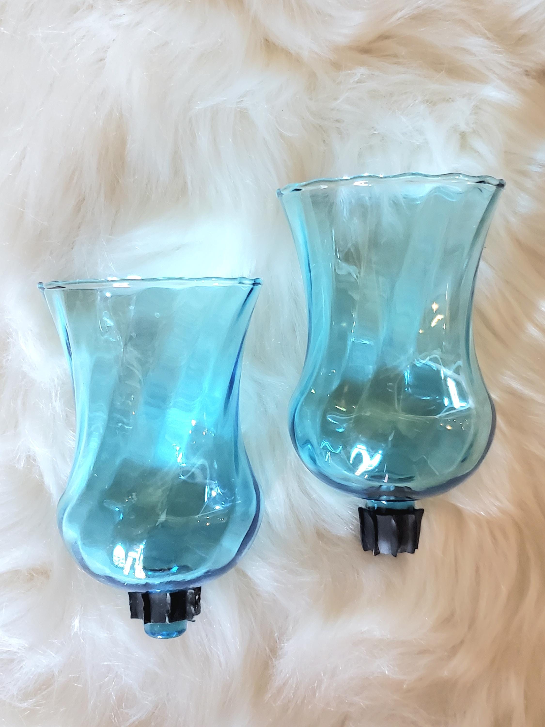 Blue Glass Votive Candle Holder Vintage Candle Peg Votive Turquoise ...