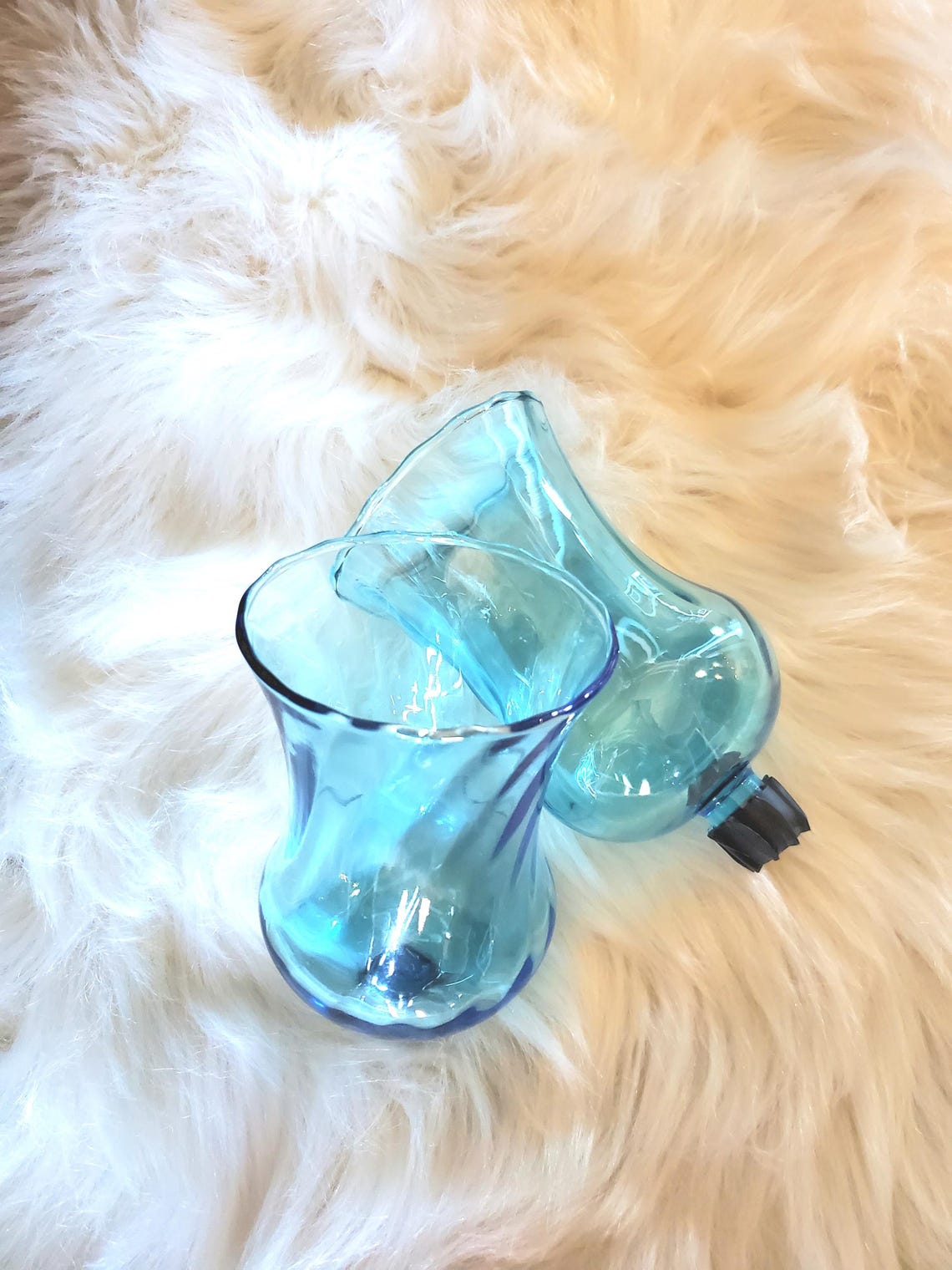Blue Glass Votive Candle Holder Vintage Candle Peg Votive Turquoise ...