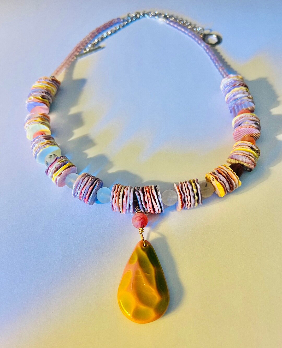 Multi Color Shell Heishi and Quartz Beads Necklace - Etsy