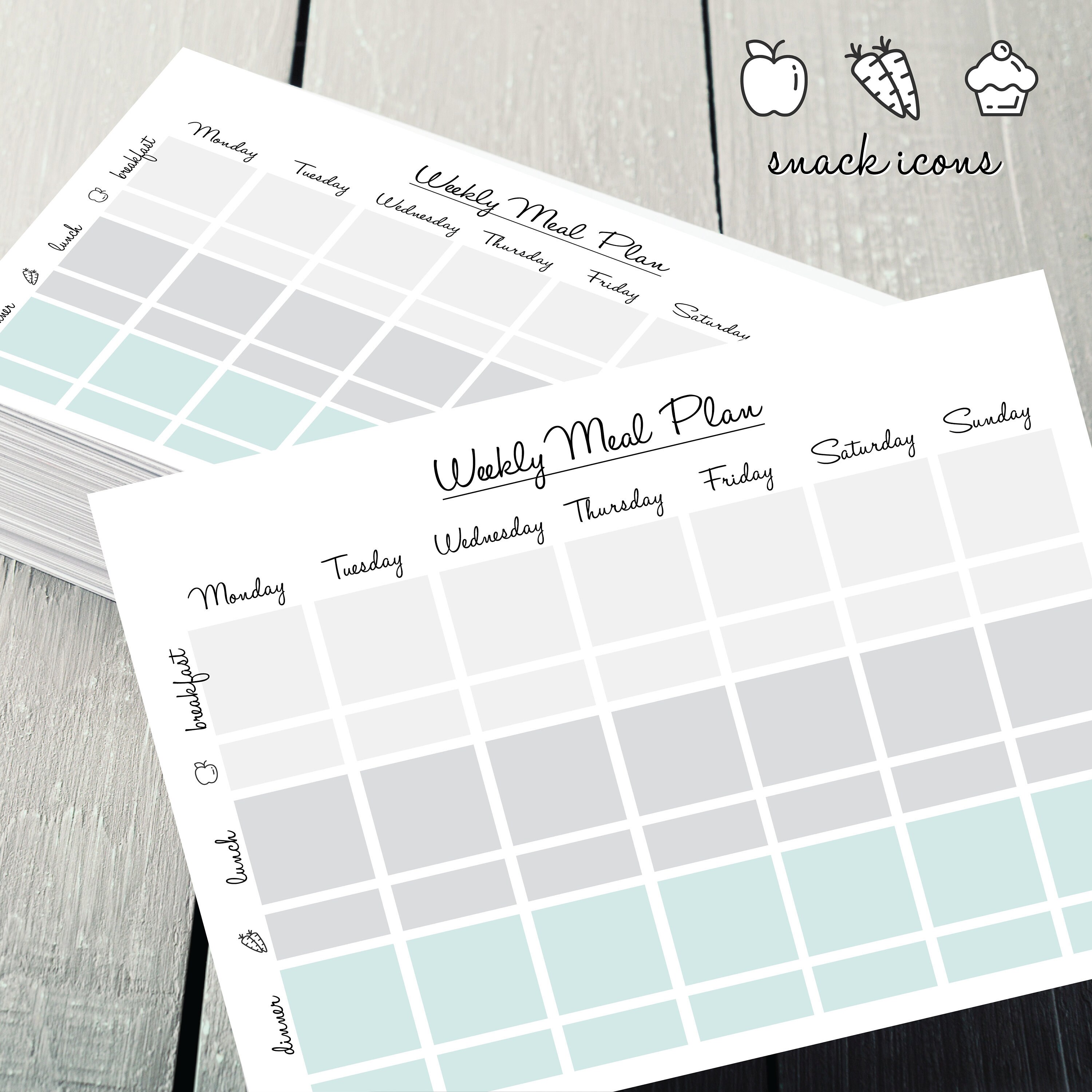 Weekly Meal Planner Printable (letter Size, 6 Meals per Day, Cool Gray ...