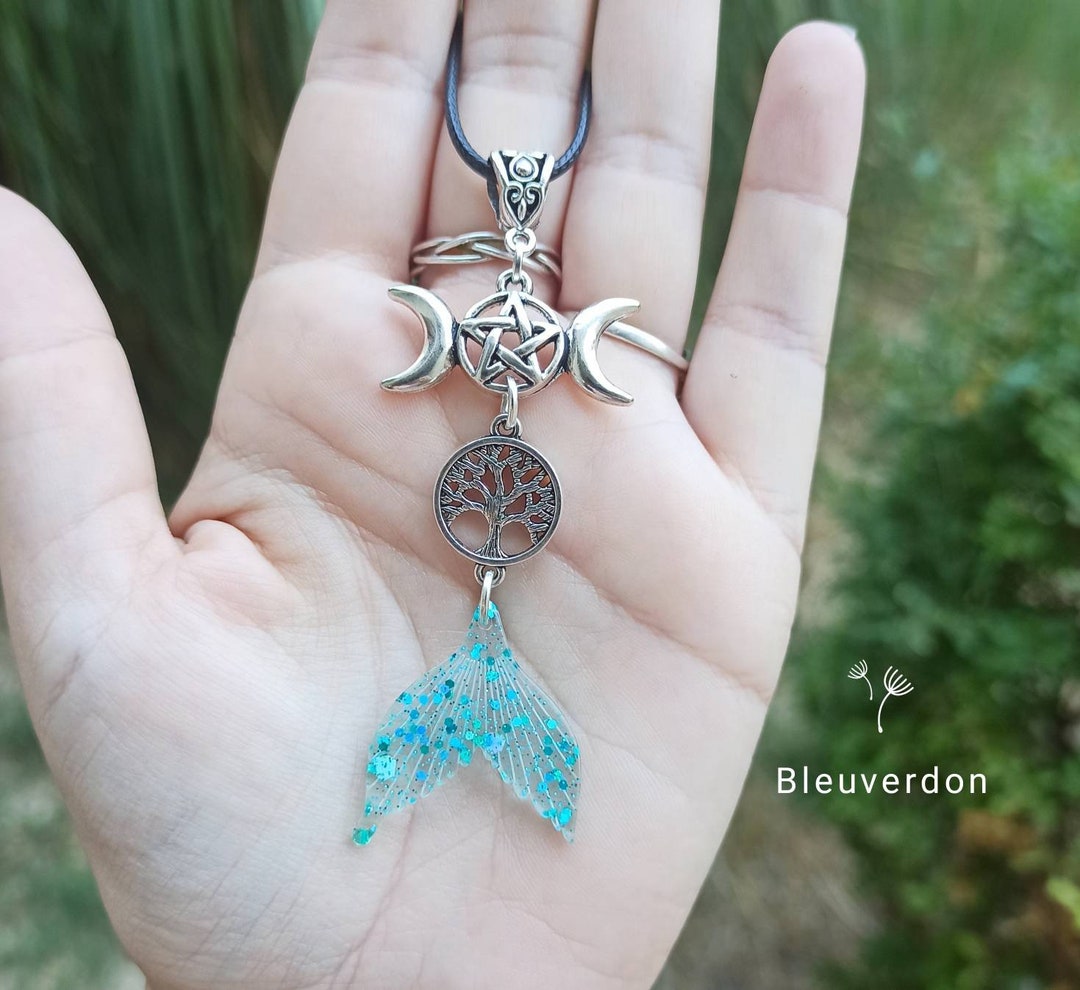 Fairy Necklace With Celtic Moons and Glittery Mermaid Tail - Etsy