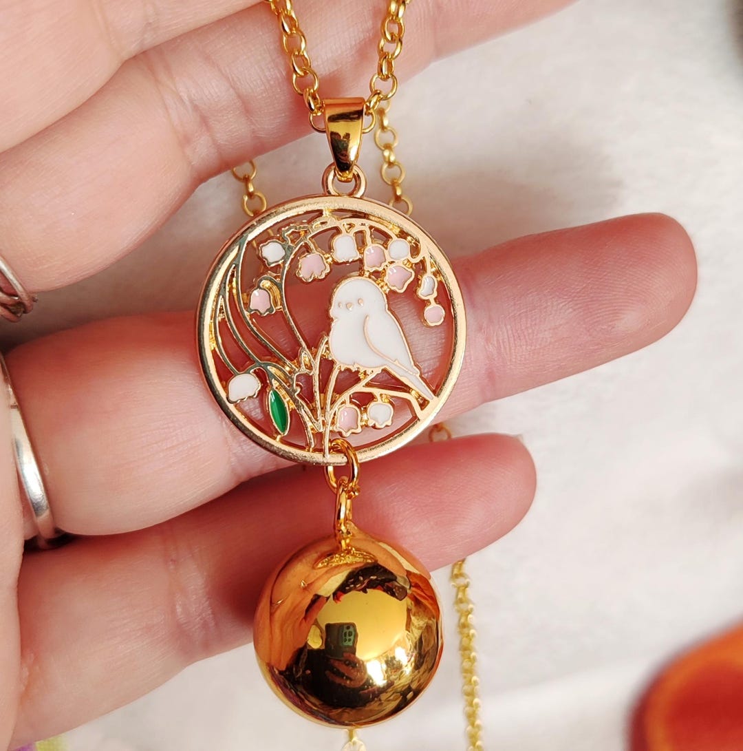 Gold Pregnancy Bola With White Bird and Lily of the Valley - Etsy